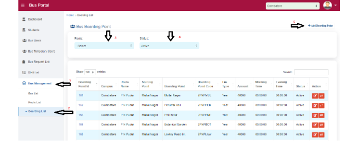 How admin can add Bus, Route and Boarding point in Bus portal