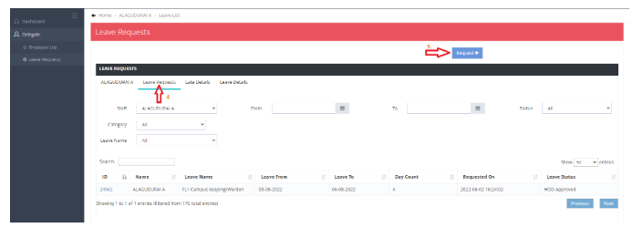How a delegate can request leave for the subordinate staff?