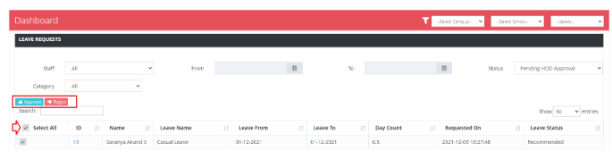 How do a HOD approve leave requests